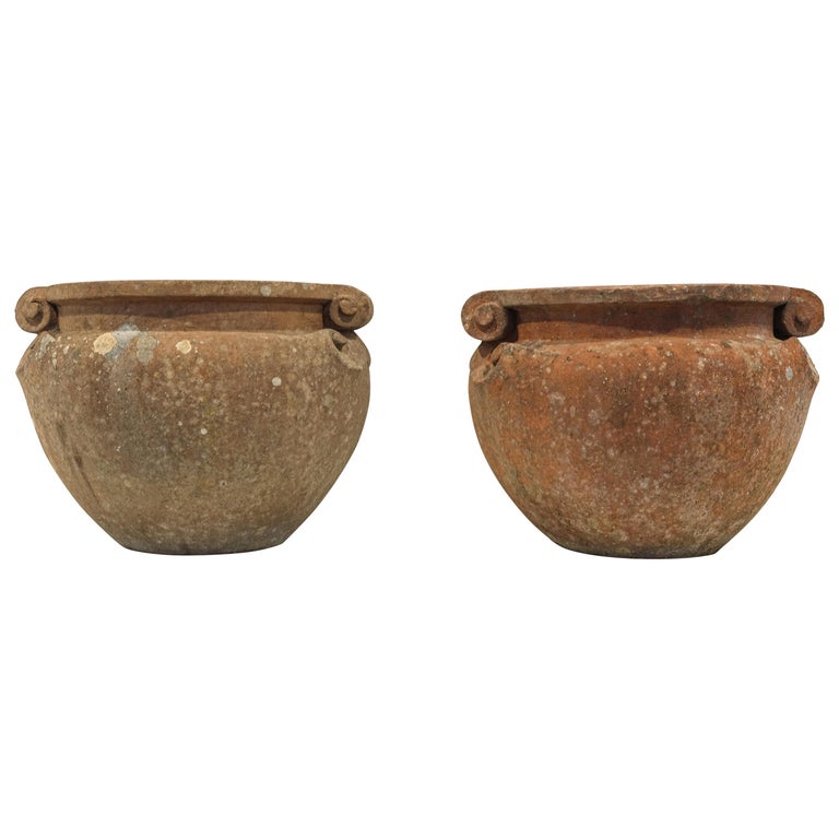 Pair of Terracotta Compton Scroll Pots at 1stDibs