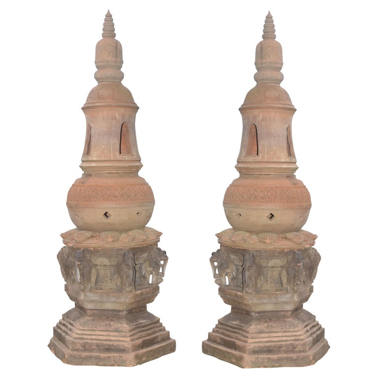Pair of Terracotta Lanterns For Sale at 1stDibs