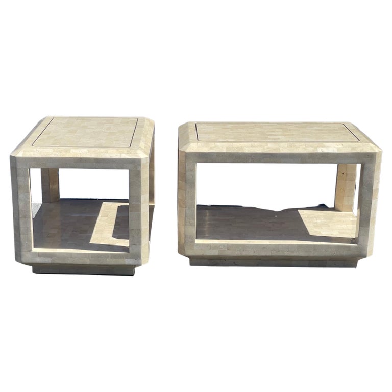 Pair of Tessellated Stone End Table with Brass Accents by Maitland ...