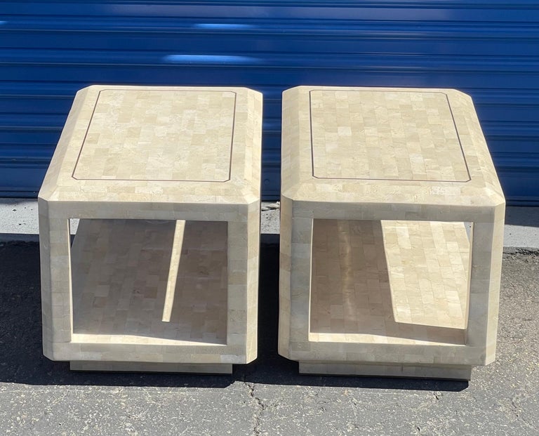 Pair of Tessellated Stone End Table with Brass Accents by Maitland ...