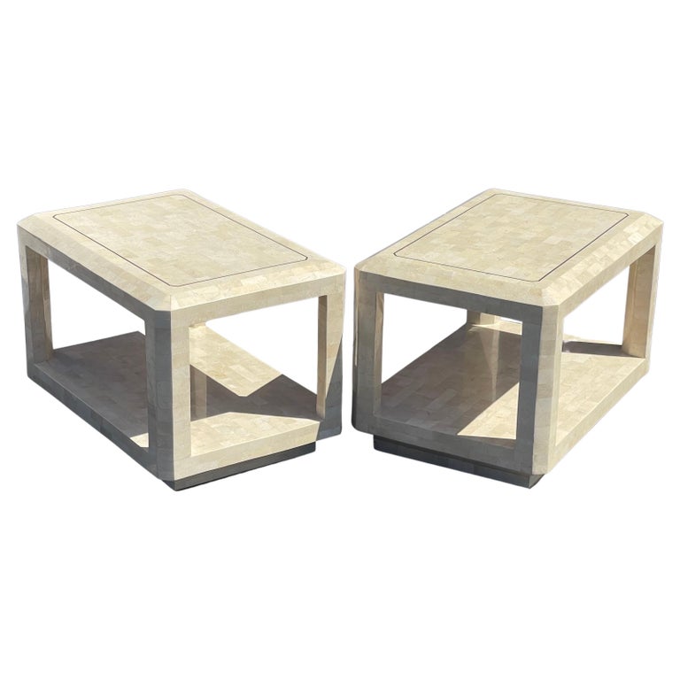 Pair of Tessellated Stone End Table with Brass Accents by Maitland ...