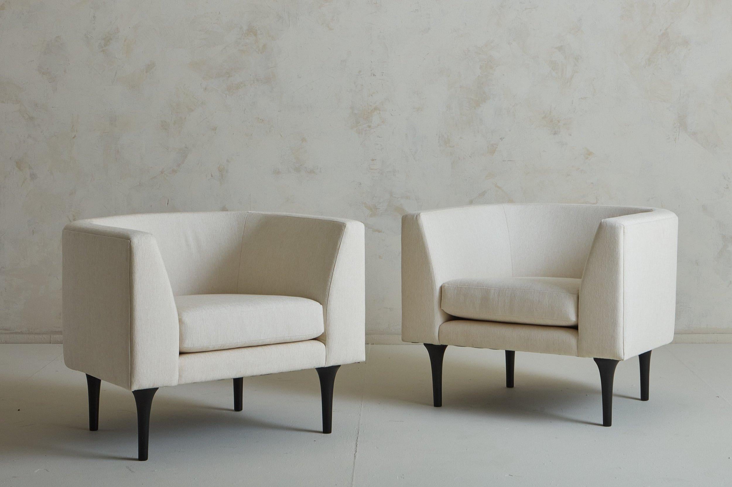 Pair of Textured Cream Barrel Lounge Chairs, France 1970s at 1stDibs