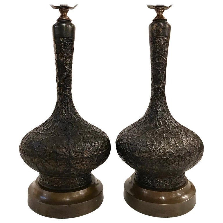 Pair of Textured Metal Table Lamps For Sale at 1stDibs
