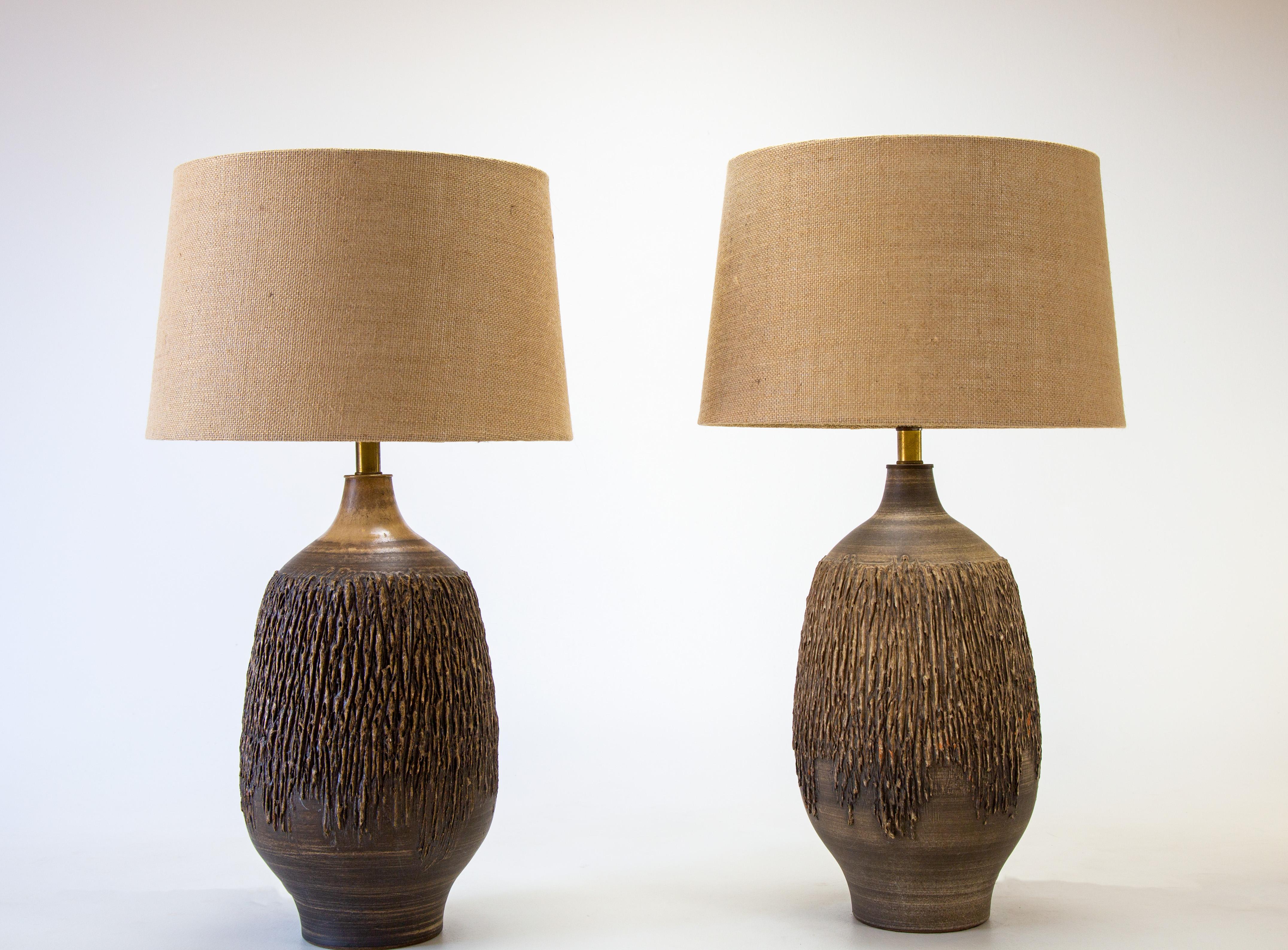 Pair of textured Sculptural lamps designed by Lee Rosen for Design ...