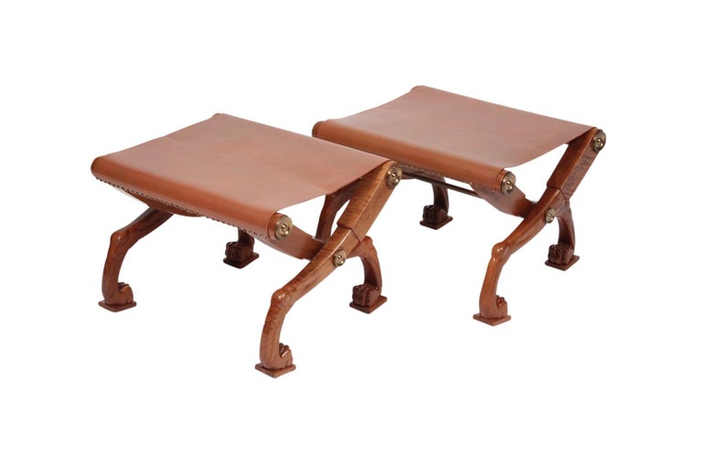 Pair of T.H. Robsjohn-Gibbings "Diphros Okladias" Stools for Saridis at ...