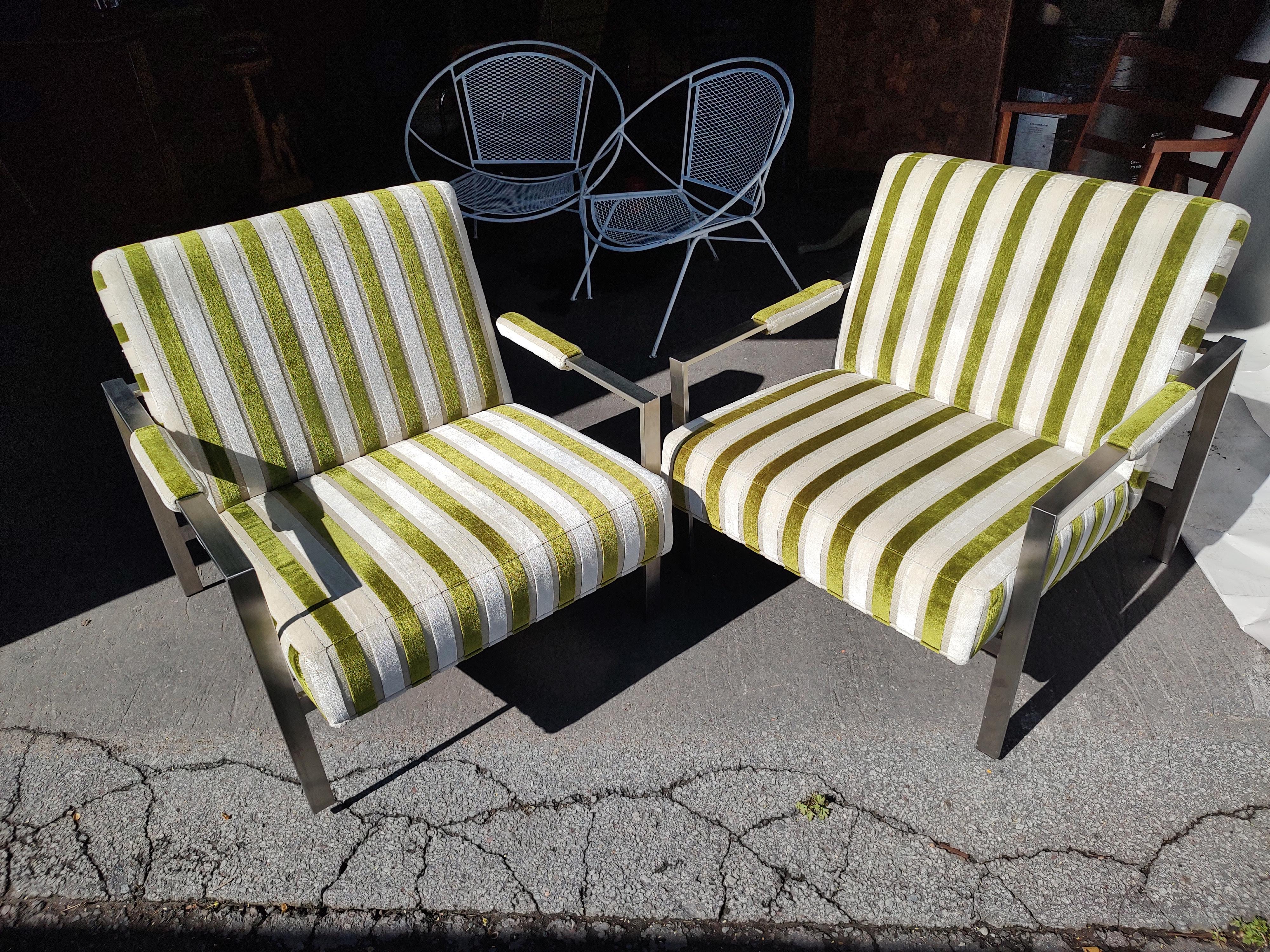 Pair of Thayer Coggin Lounge Chairs Stainless Steel Attributed to Milo ...