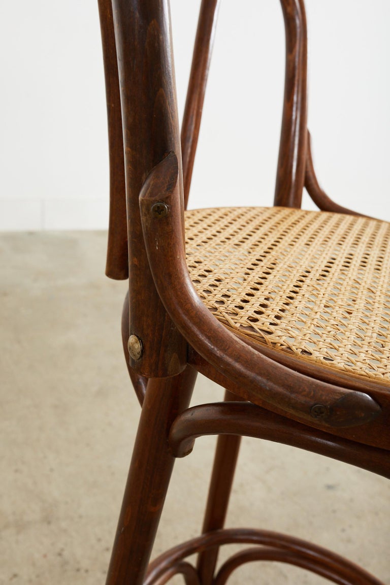 Pair of Thonet Romanian Bentwood Cane Bar Stools For Sale at 1stDibs