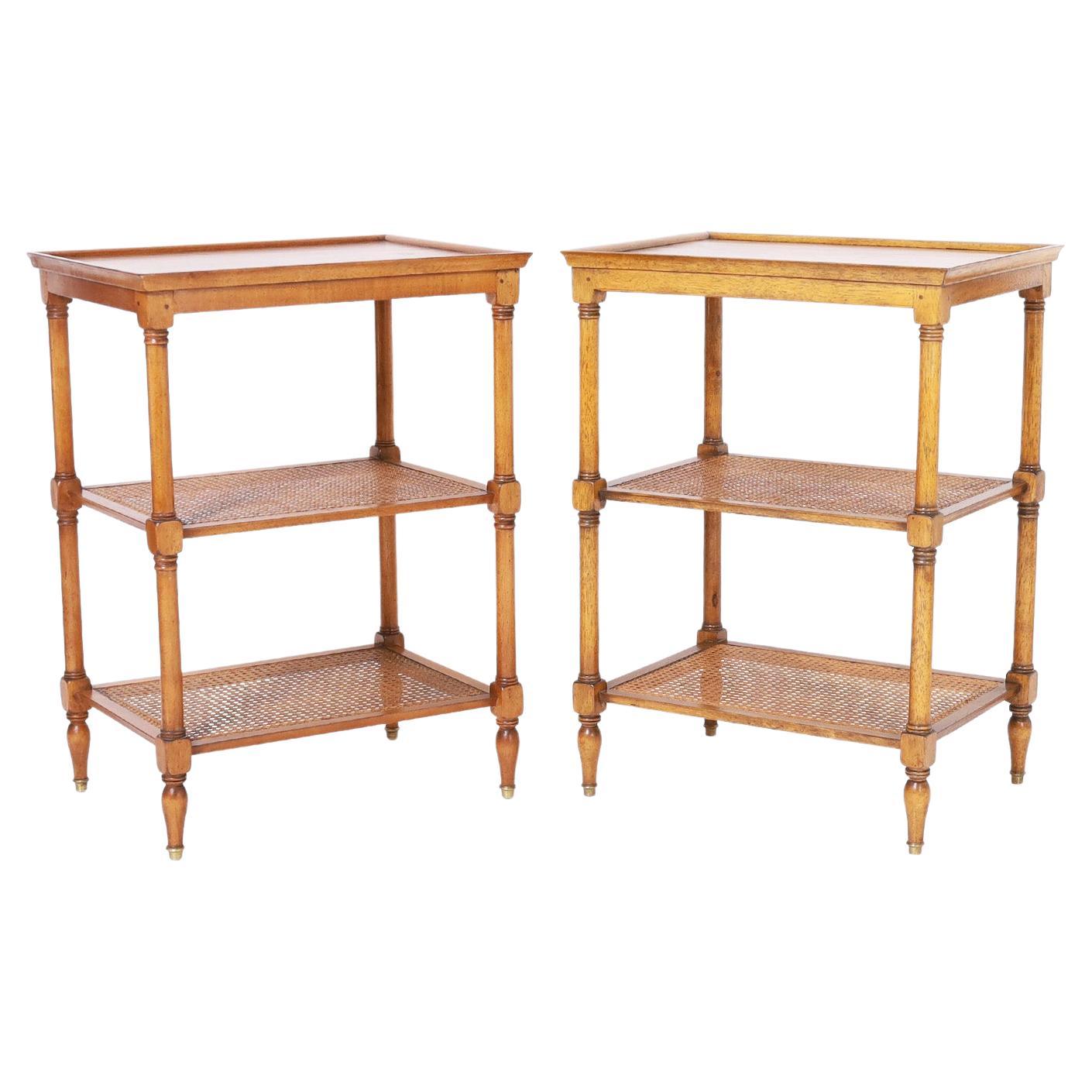 Pair of Three Tiered Caned Stands at 1stDibs