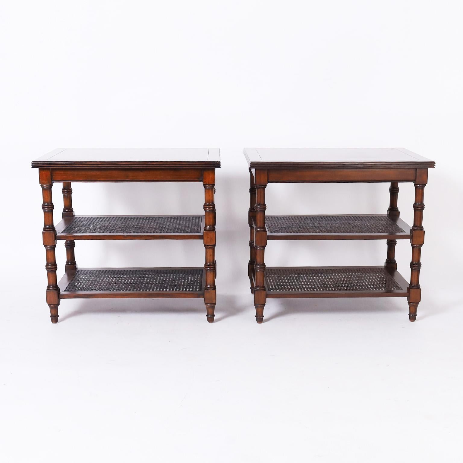 Pair of Three Tiered Walnut Stands or Tables at 1stDibs