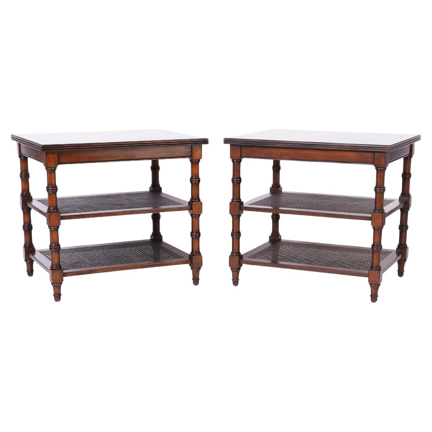 Pair of Three Tiered Walnut Stands or Tables at 1stDibs