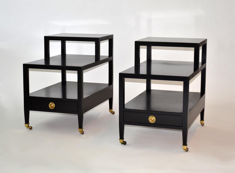 Pair of Tiered End or Side Tables Single Drawer by Baker Furniture Mid ...