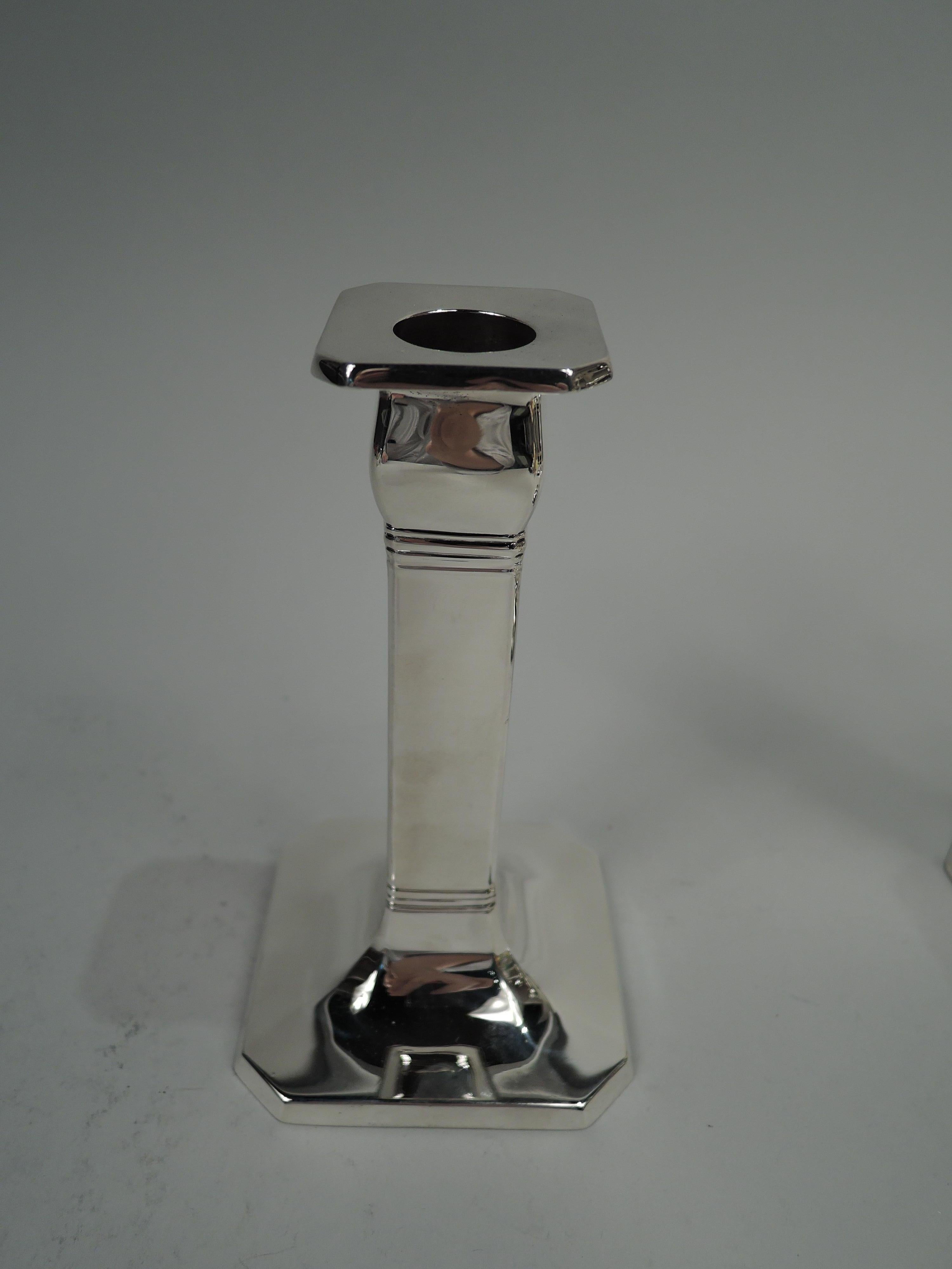 Pair of Tiffany Art Deco Classical Sterling Silver Pillar Candlesticks ...