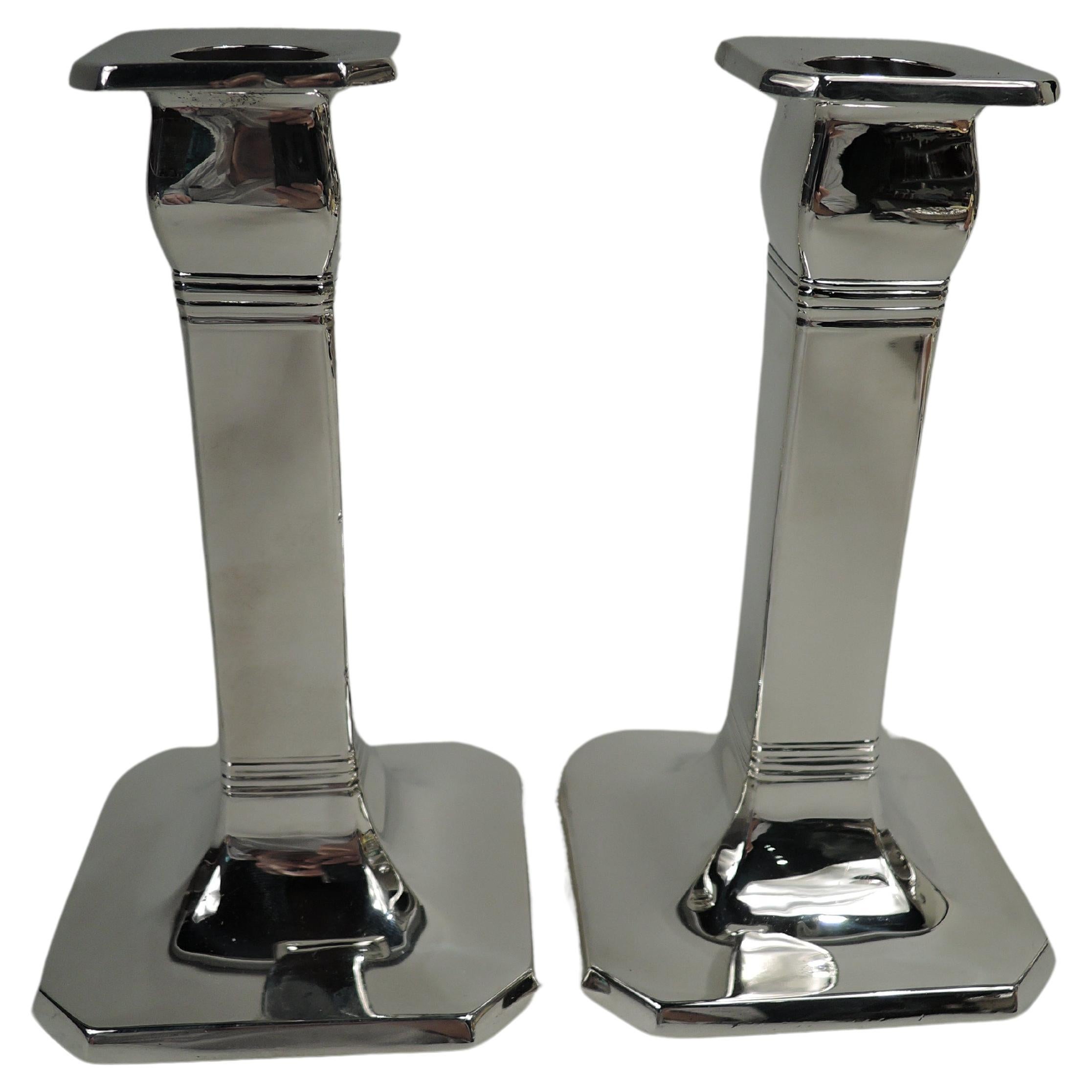 Pair of Tiffany Art Deco Classical Sterling Silver Pillar Candlesticks ...