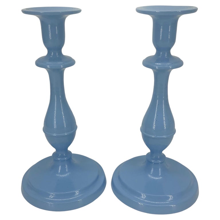 Pair of Tiffany-Blue Powder-Coated Pewter Candlesticks at 1stDibs