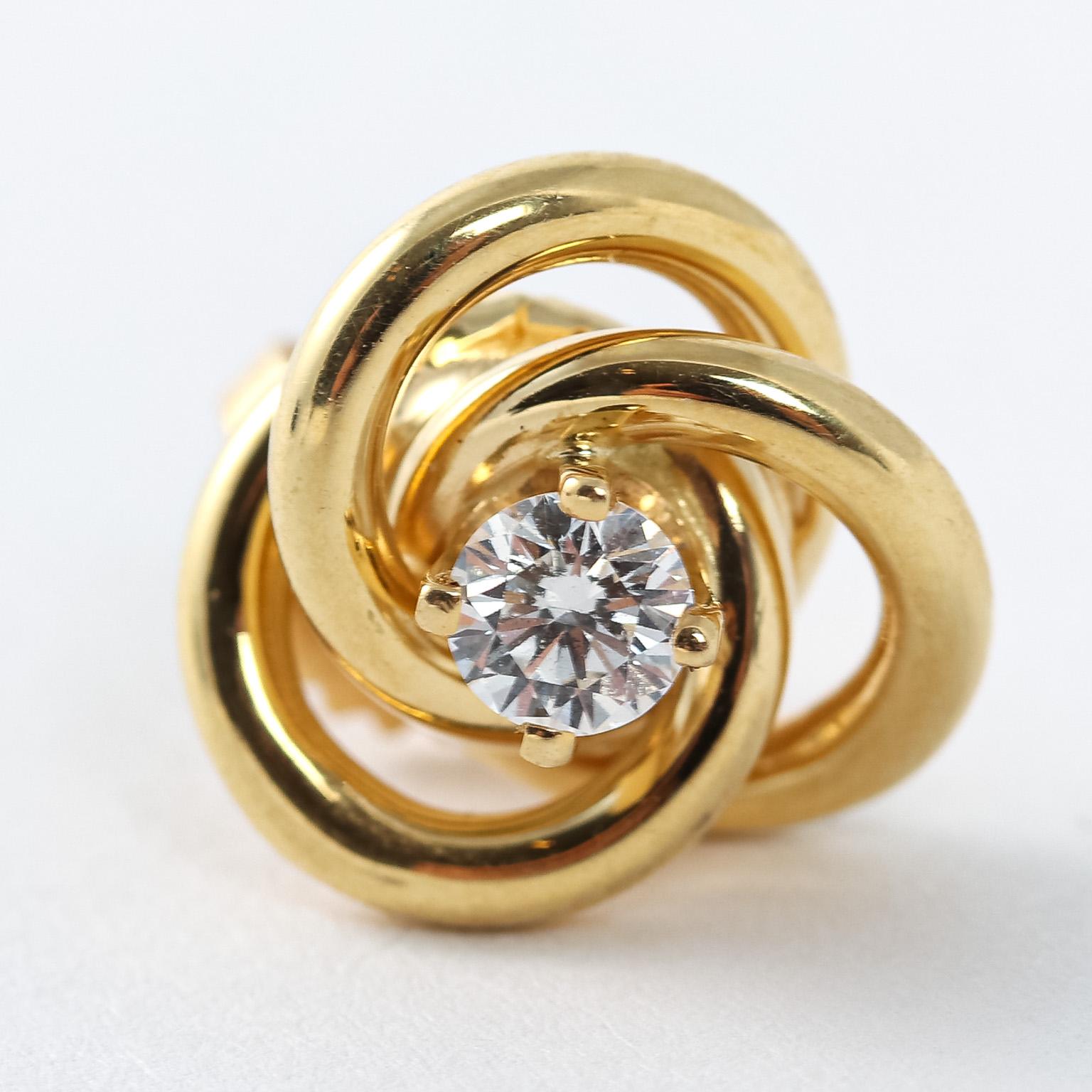 Pair Of Tiffany And Co 18 Karat Yellow Gold Love Knot Diamond Earrings