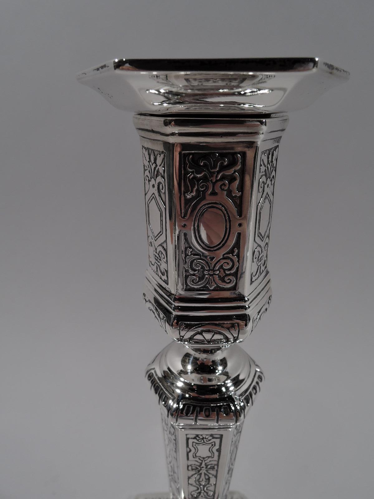 Pair of Tiffany Edwardian Regency Sterling Silver Candlesticks For Sale ...