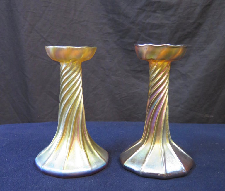 Pair of Tiffany Studios Candlestick Lamps For Sale at 1stDibs