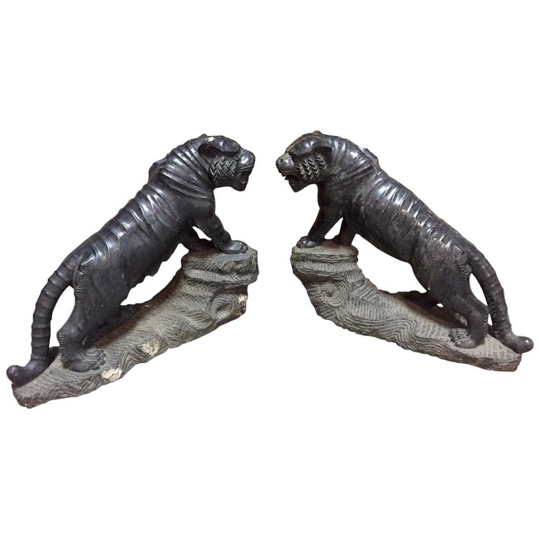 Pair of Tigers, Carved Marble, 20th Century, after Oriental Models For ...