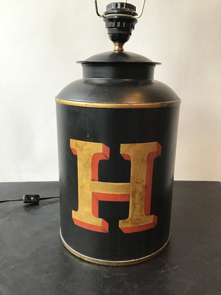 Pair of Tole “H” Tea Canister Lamps by Woolpit Interiors at 1stDibs