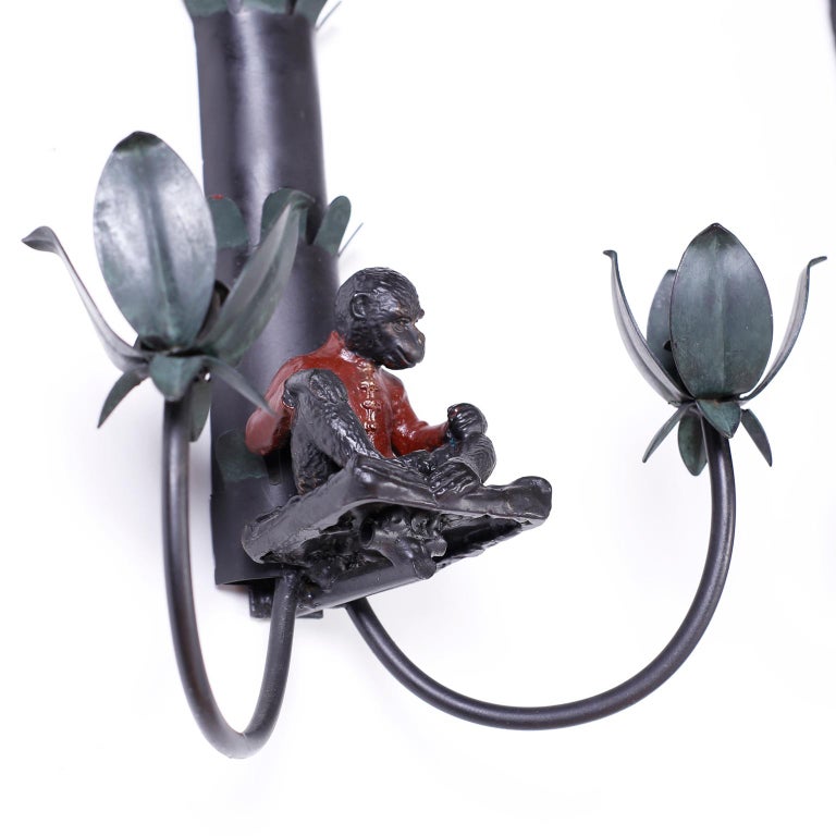 Pair of Tole Palm Tree Monkey Sconces at 1stDibs