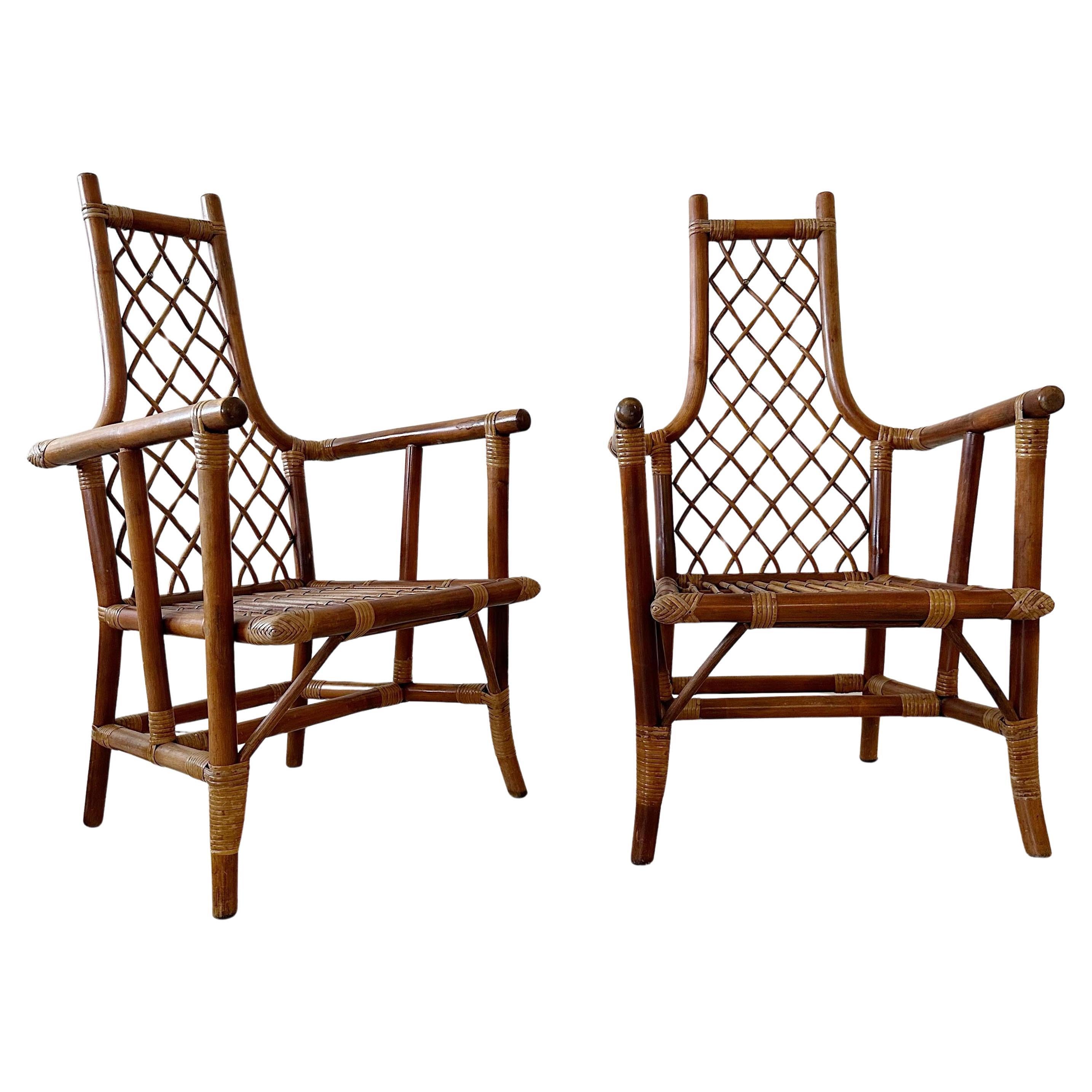Pair of Rattan Armchairs, Willow and Reed, Midcentury, Brunschwig and ...