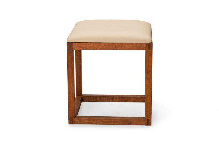 Pair of Tony Paul Gray Leather Upholstered Wooden Cube Stool with Slide ...