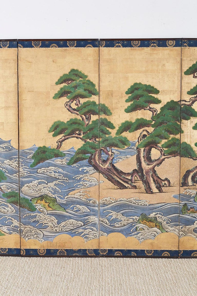 Pair of Attributed Tosa Mitsuoki Pines Along Seashore Edo Screens at ...