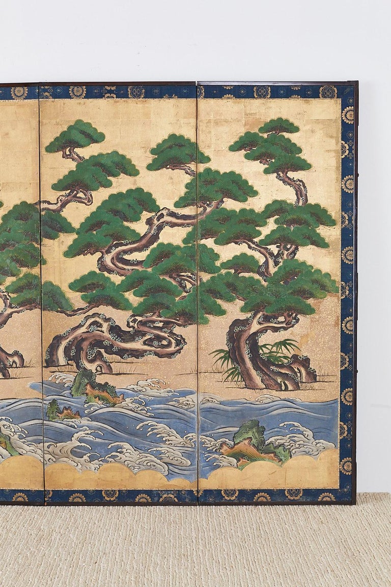 Pair of Attributed Tosa Mitsuoki Pines Along Seashore Edo Screens at ...