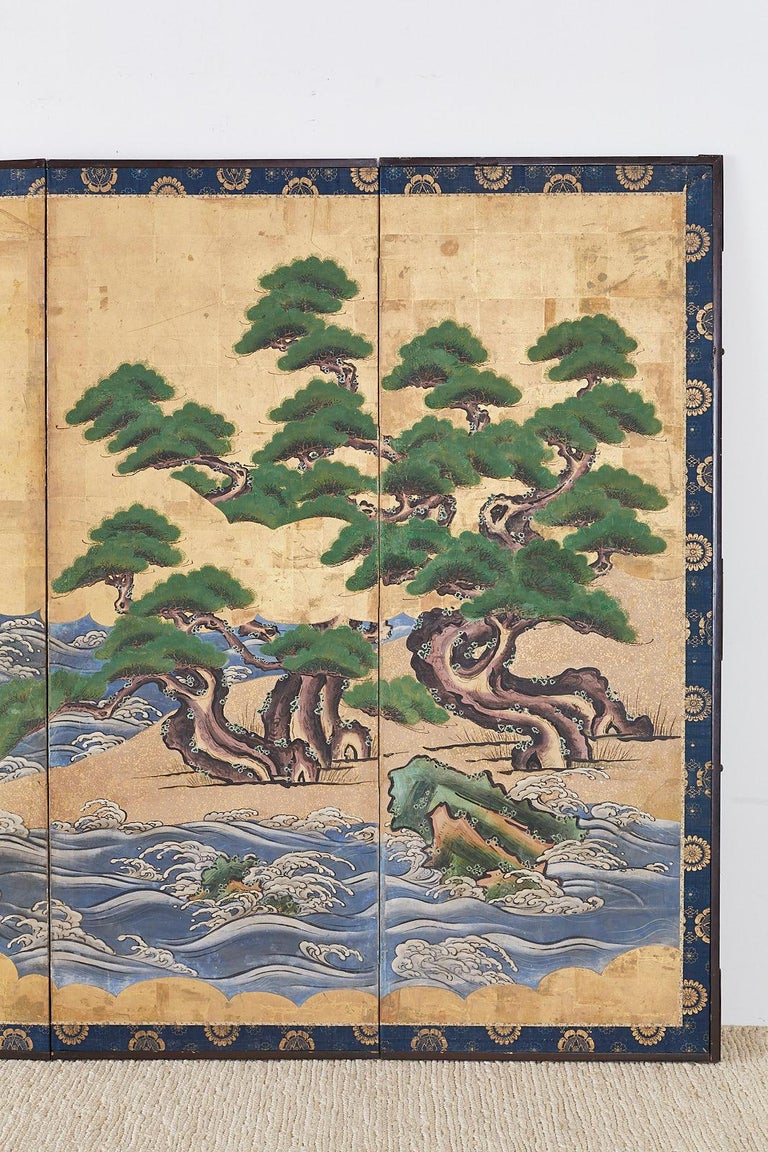 Pair of Attributed Tosa Mitsuoki Pines Along Seashore Edo Screens at ...