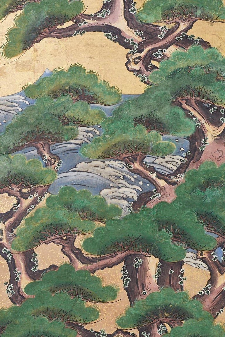 Pair of Attributed Tosa Mitsuoki Pines Along Seashore Edo Screens at ...