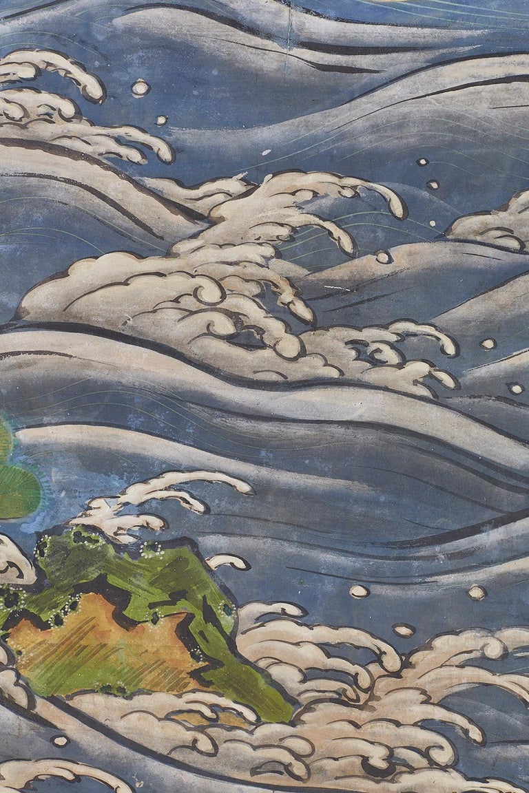 Pair of Attributed Tosa Mitsuoki Pines Along Seashore Edo Screens at ...