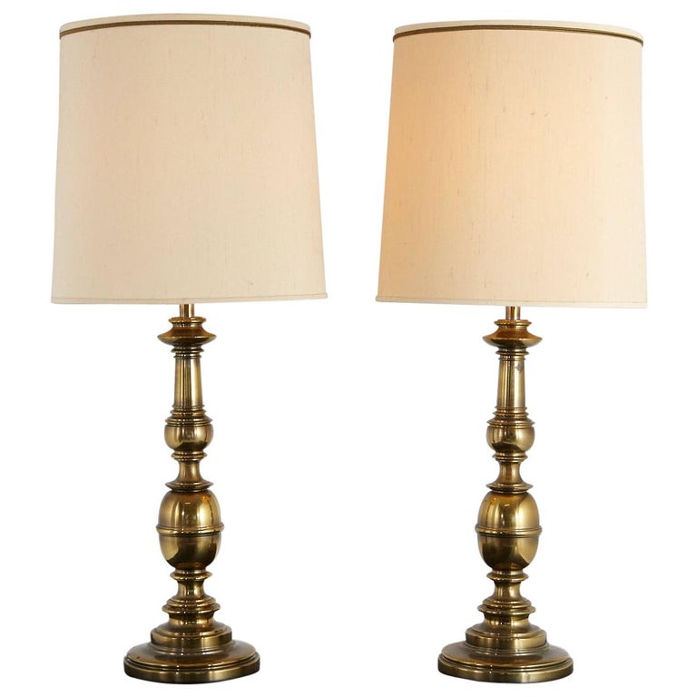 Pair of Traditional Stiffel Brass Table Lamps with Original Shades ...
