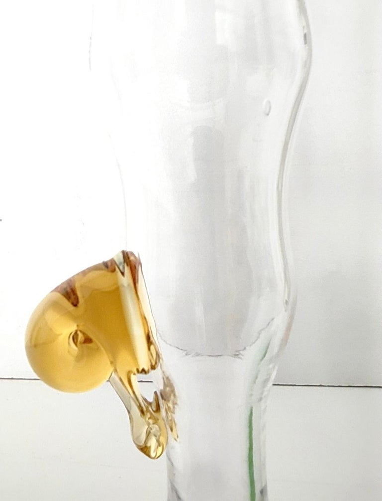 Pair of Transparent Murano Glass Flutes with Colored Details, Italy ...