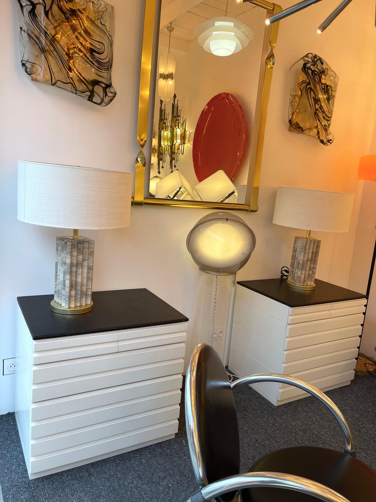Pair of Travertine and Brass Lamps For Sale at 1stDibs