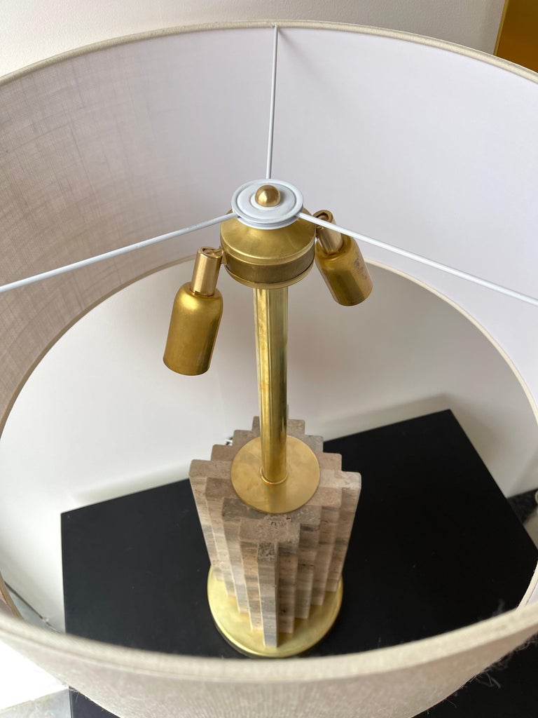 Pair of Travertine and Brass Lamps For Sale at 1stDibs