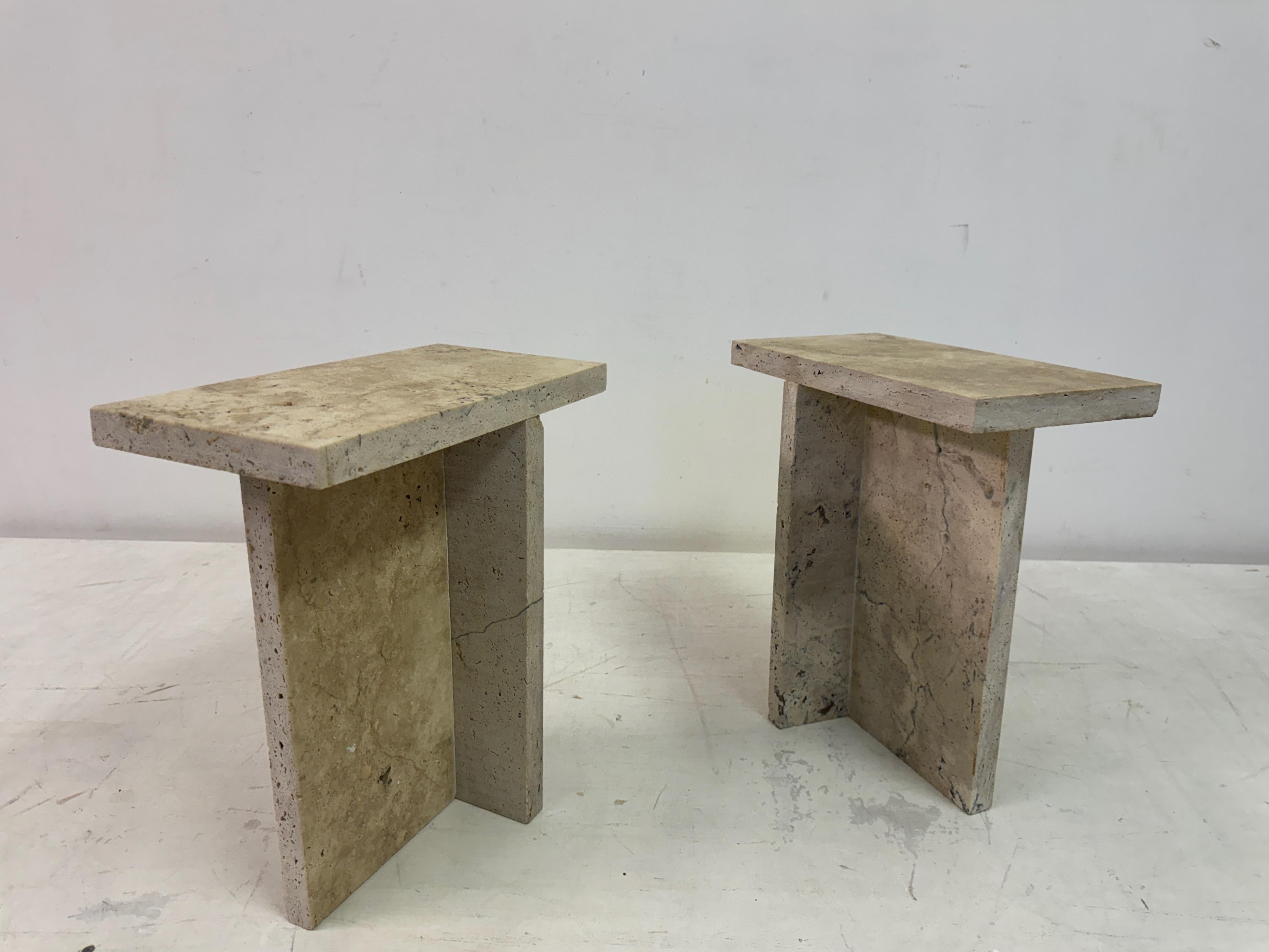 Pair of Travertine Side Tables For Sale at 1stDibs