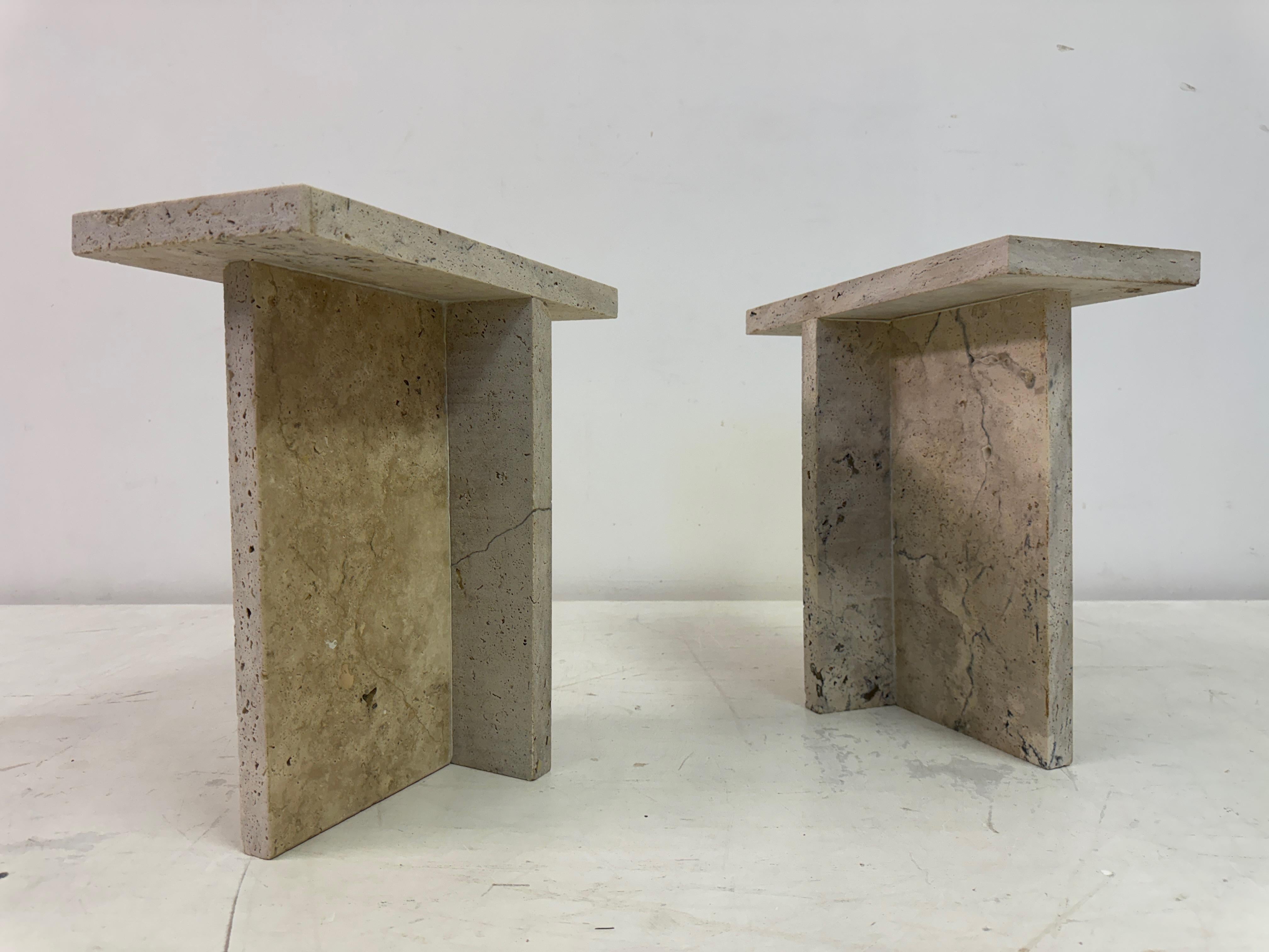 Pair of Travertine Side Tables For Sale at 1stDibs