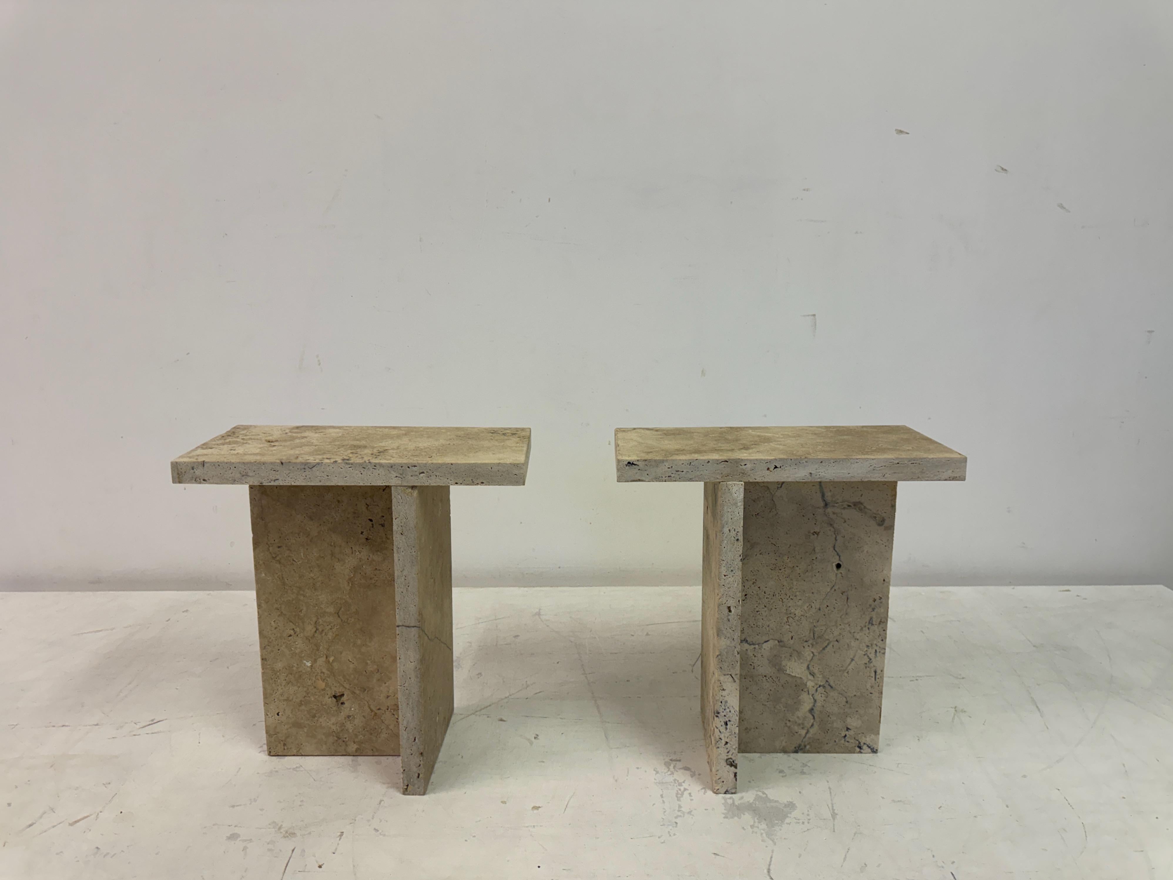Pair of Travertine Side Tables For Sale at 1stDibs