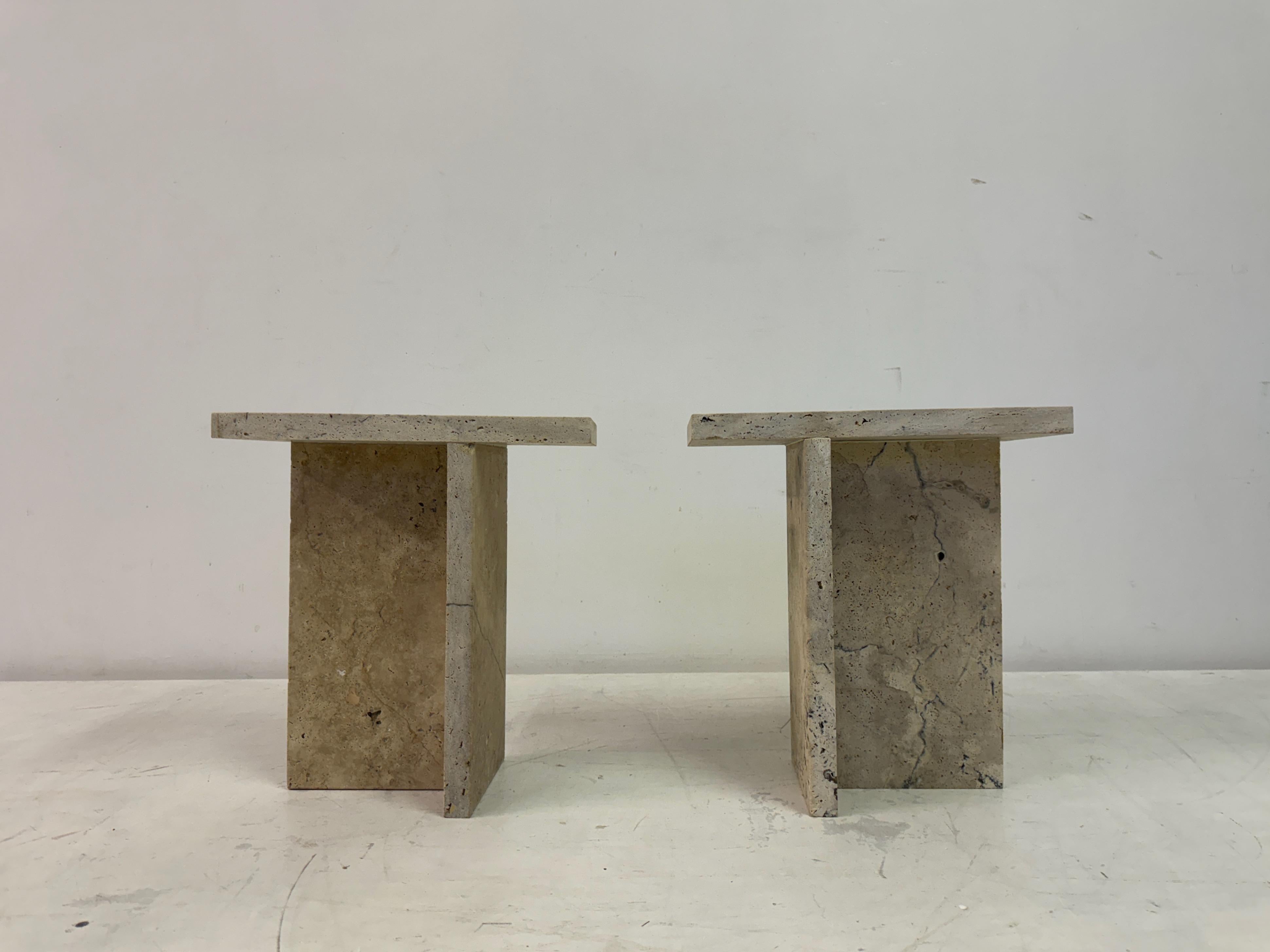 Pair of Travertine Side Tables For Sale at 1stDibs