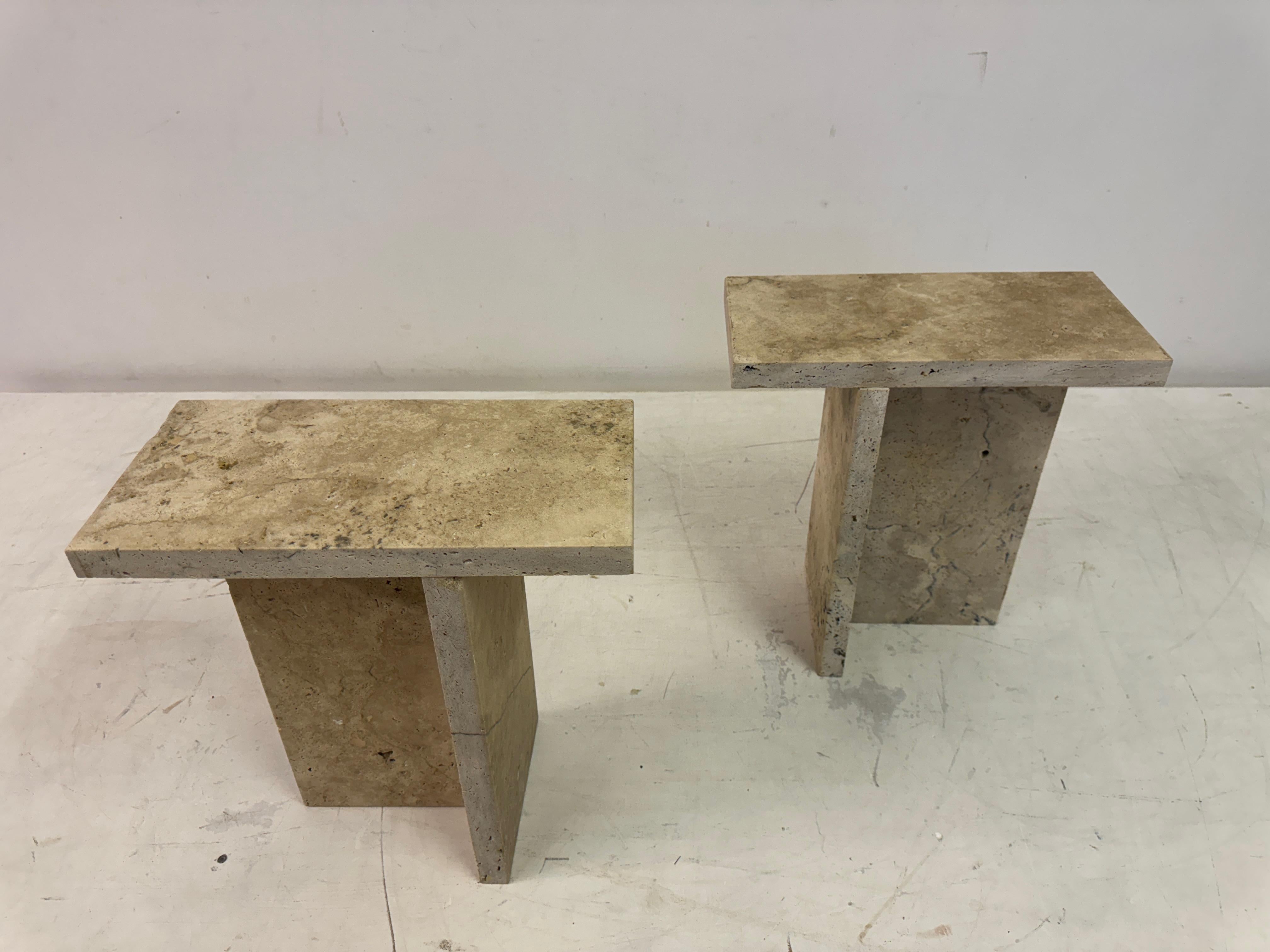 Pair of Travertine Side Tables For Sale at 1stDibs