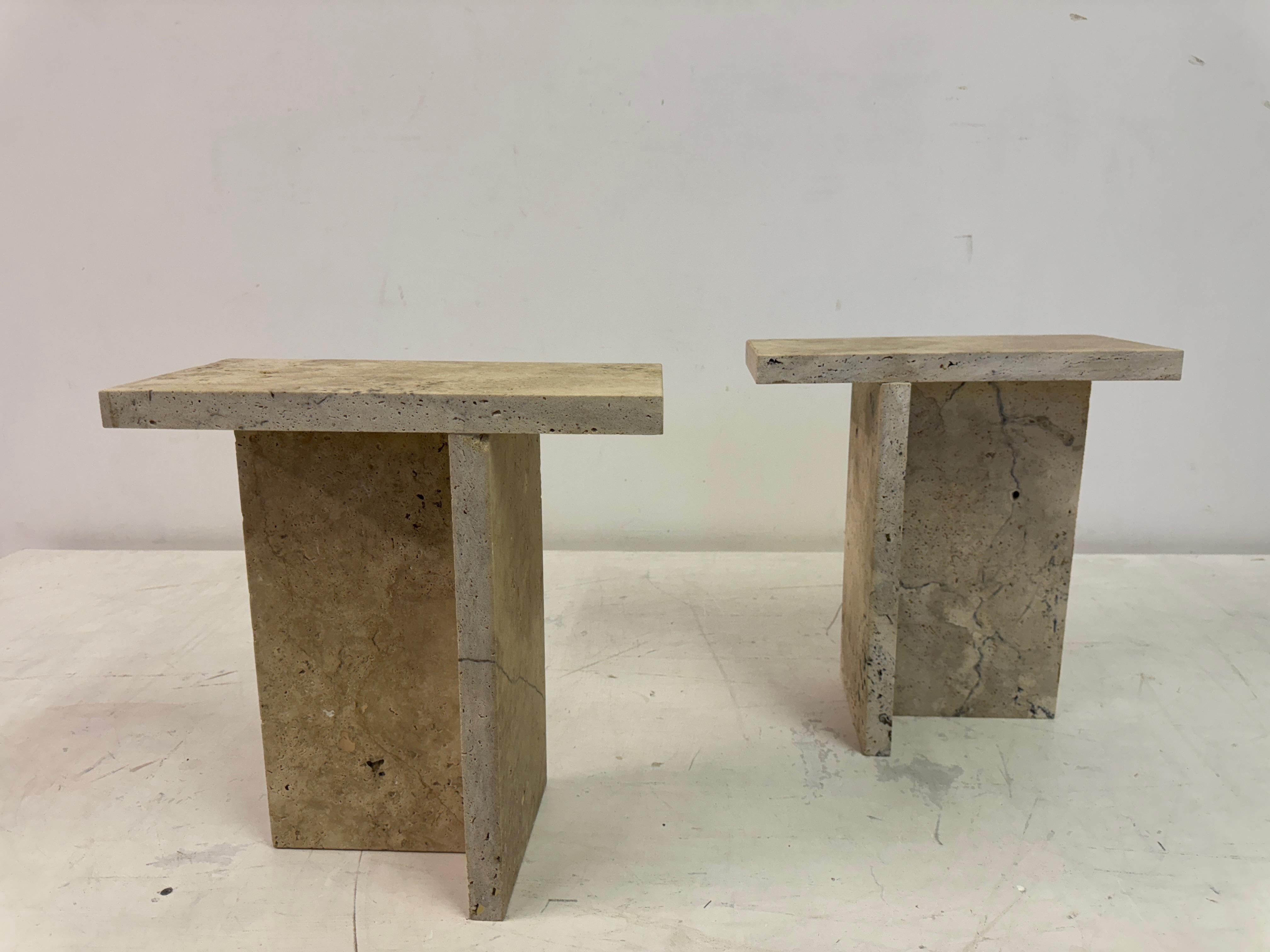 Pair of Travertine Side Tables For Sale at 1stDibs