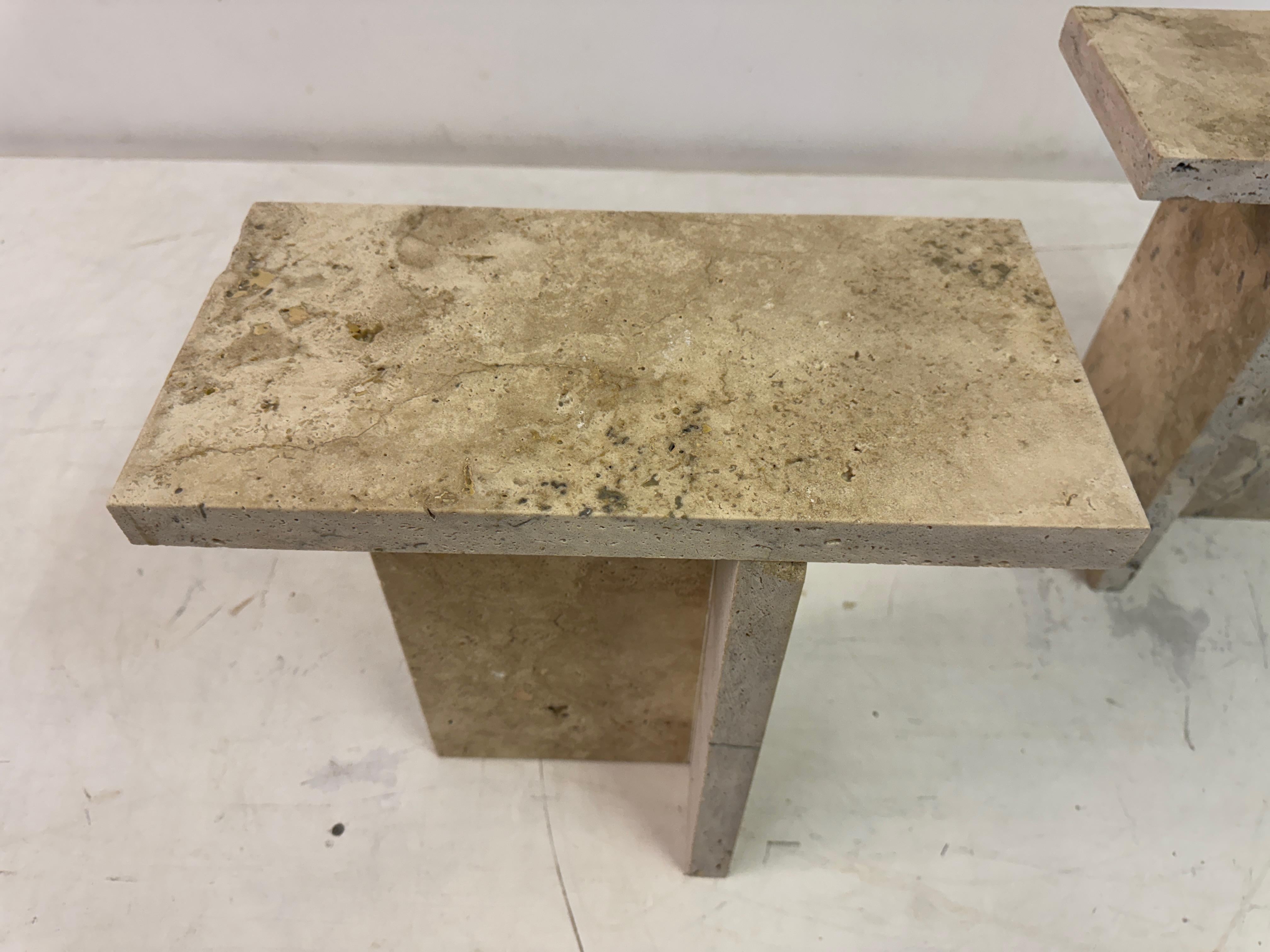 Pair of Travertine Side Tables For Sale at 1stDibs