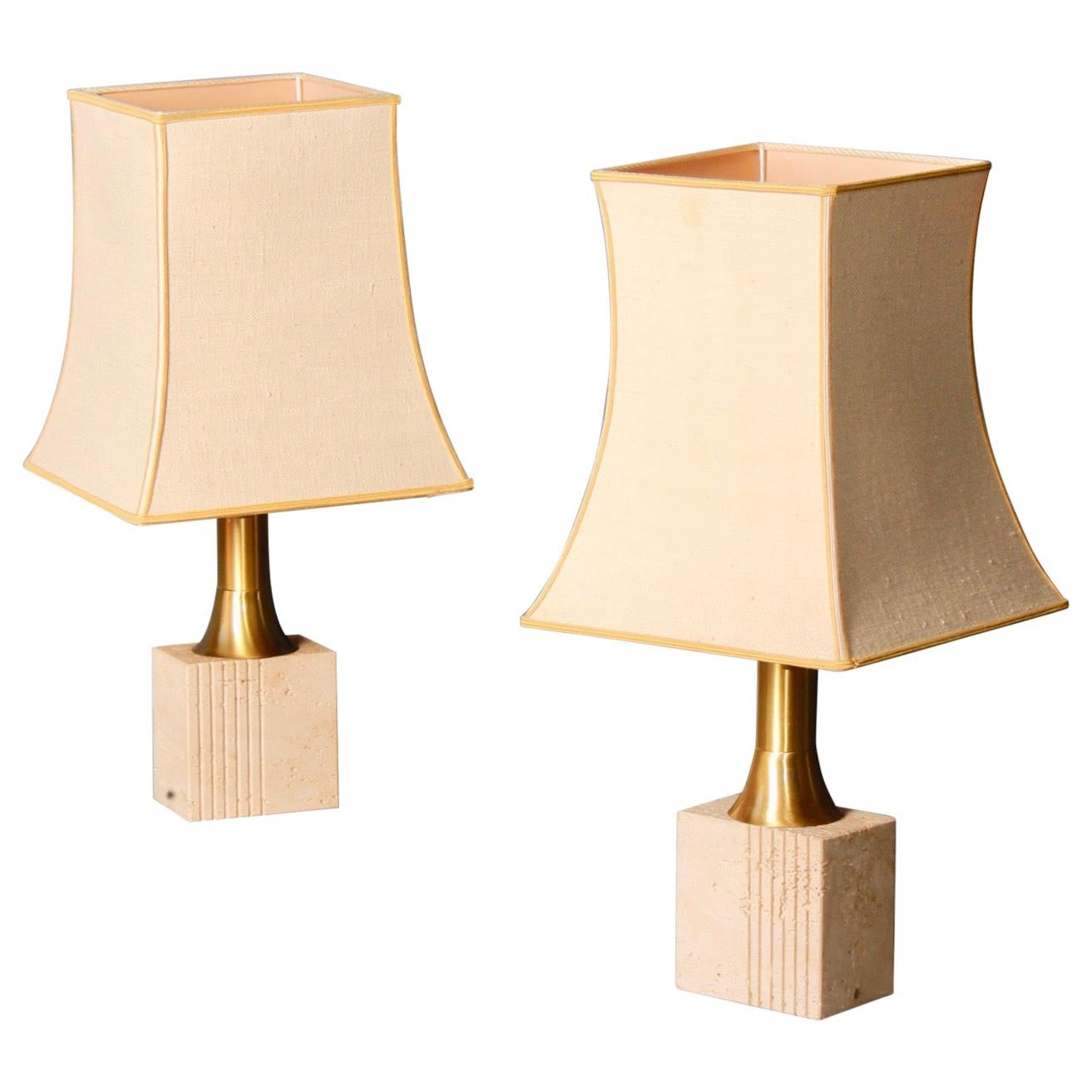 Vintage Travertine Cube Table Lamp at 1stDibs