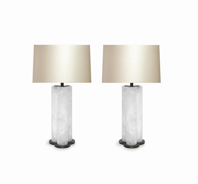 Pair of Tri-Column Rock Crystal Quartz Lamps by Phoenix For Sale at 1stDibs