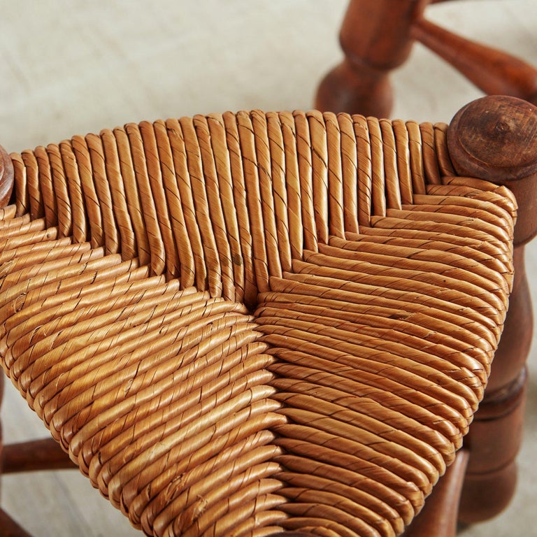 Pair of Triangular Rush + Wood Stools, France 20th Century For Sale at ...