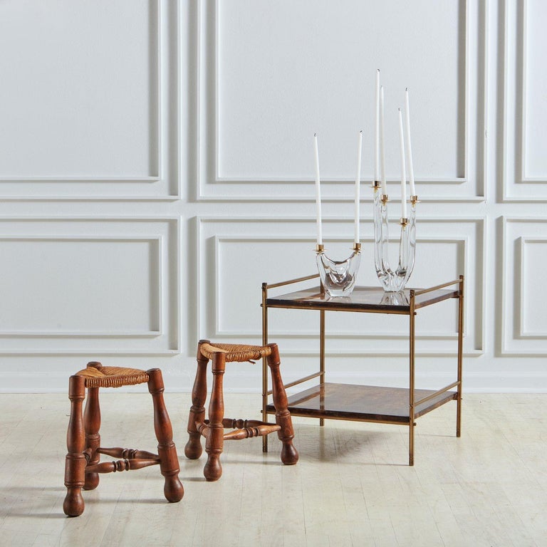 Pair of Triangular Rush + Wood Stools, France 20th Century For Sale at ...