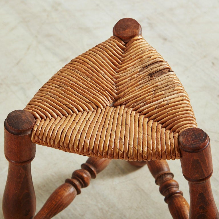 Pair of Triangular Rush + Wood Stools, France 20th Century For Sale at ...
