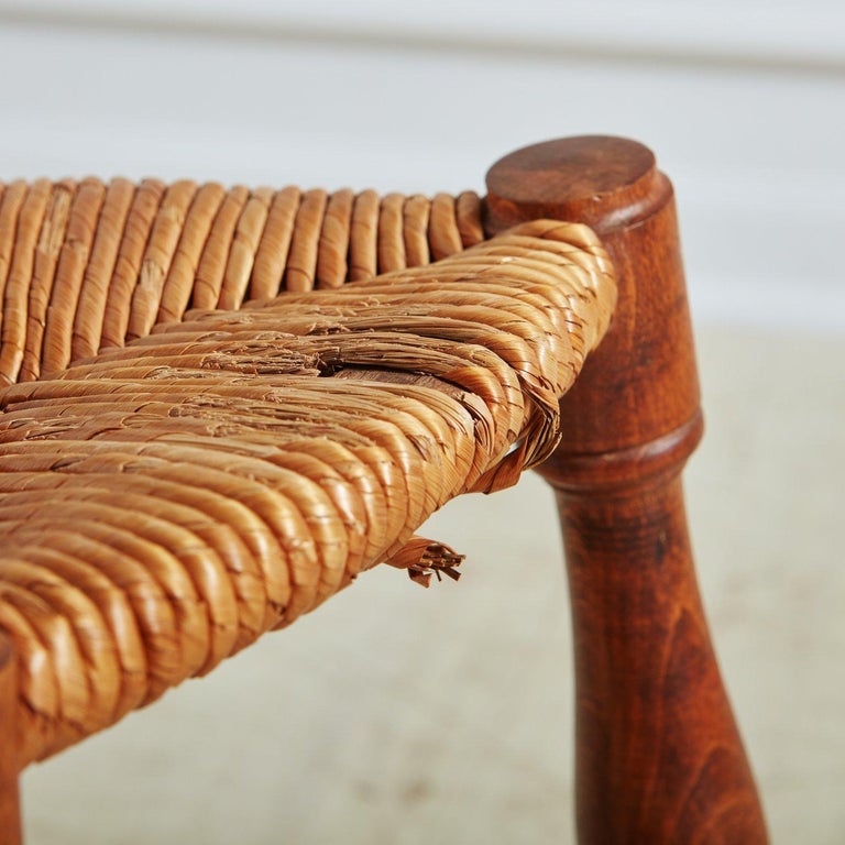 Pair of Triangular Rush + Wood Stools, France 20th Century For Sale at ...