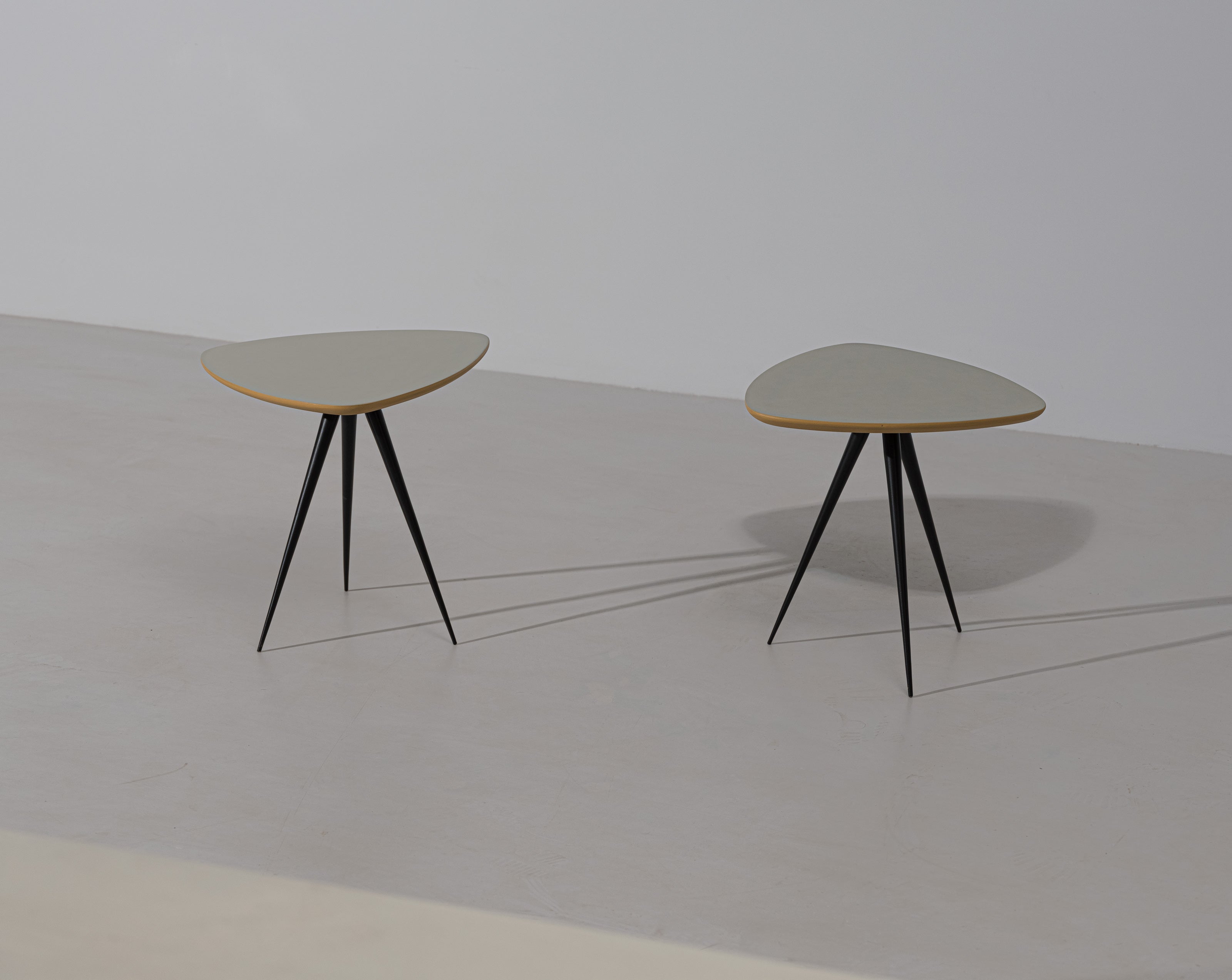 Pair of Triangular Wooden Tables with Iron Spiked Legs, Italy, 1950s at ...