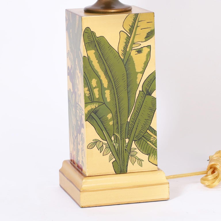Pair of Tropical Painted Table Lamps For Sale at 1stDibs
